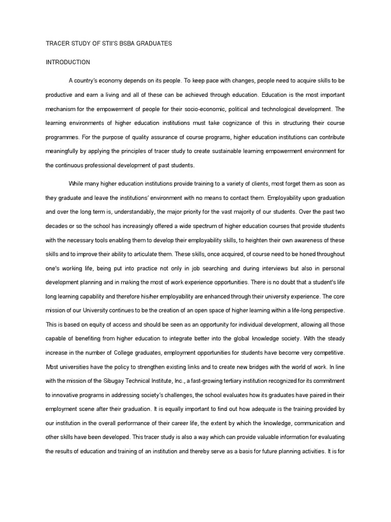 Tracer Study of STII BSBA Graduates | PDF | Empowerment | Employment