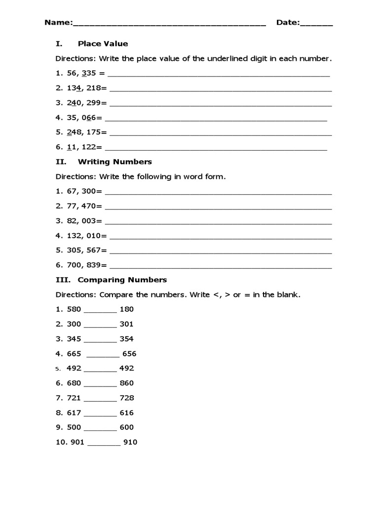 Place Value and Number Comparisons | PDF | Mathematical Notation | Notation