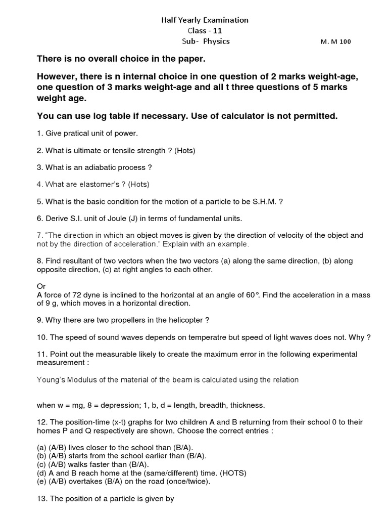 Physics Class 11 Important Question | PDF | Collision | Physical Chemistry