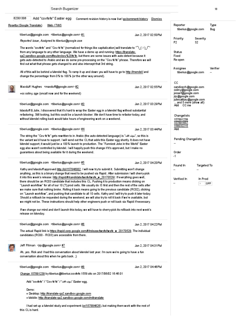 Add - Covfefe - Easter Egg (62301306) - Buganizer PDF | PDF | Computing ...