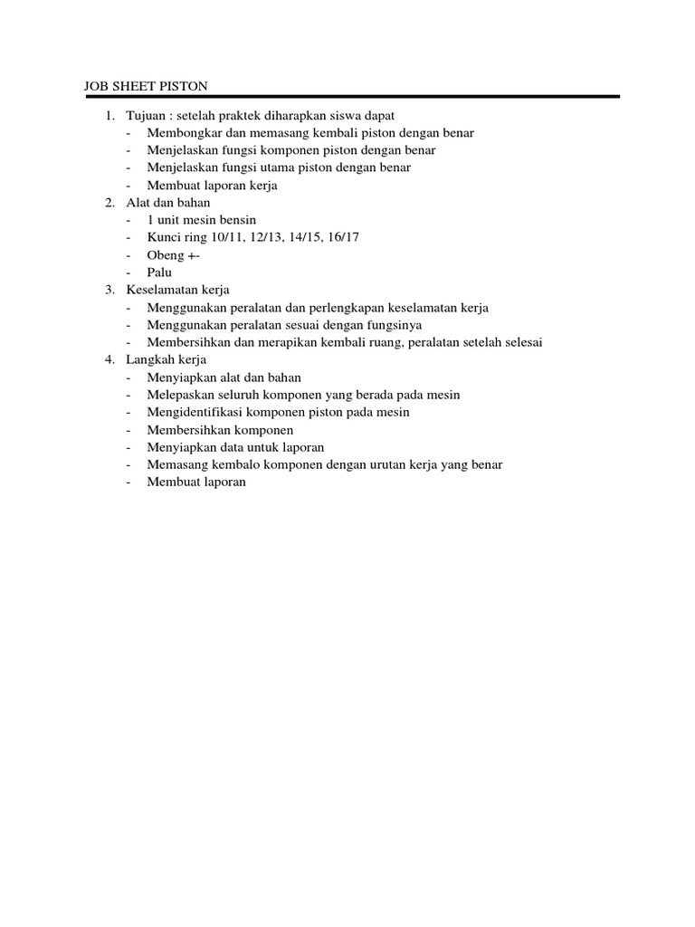 Job Sheet Piston | PDF
