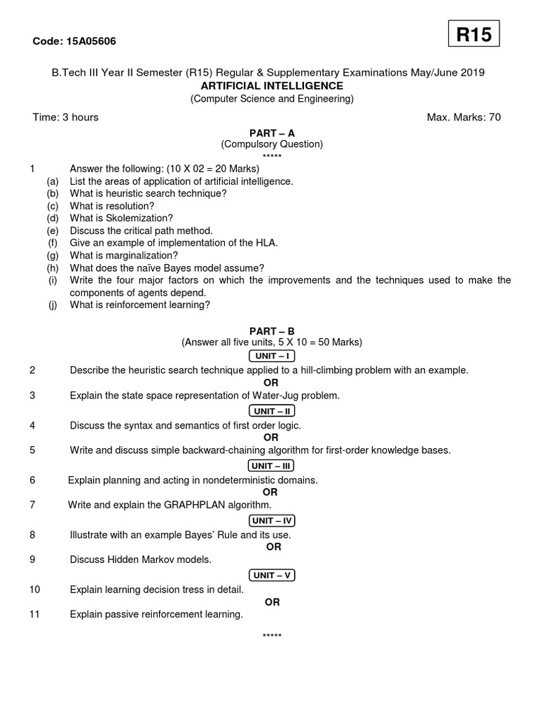 15A05606 Artifical Intelligence PDF | PDF | First Order Logic ...