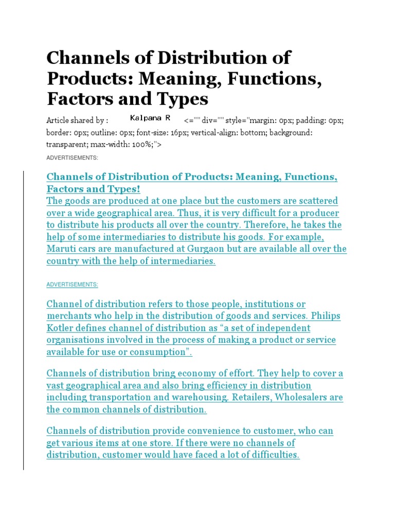 Channels of Distribution: Functions & Types in 40 Characters | PDF ...