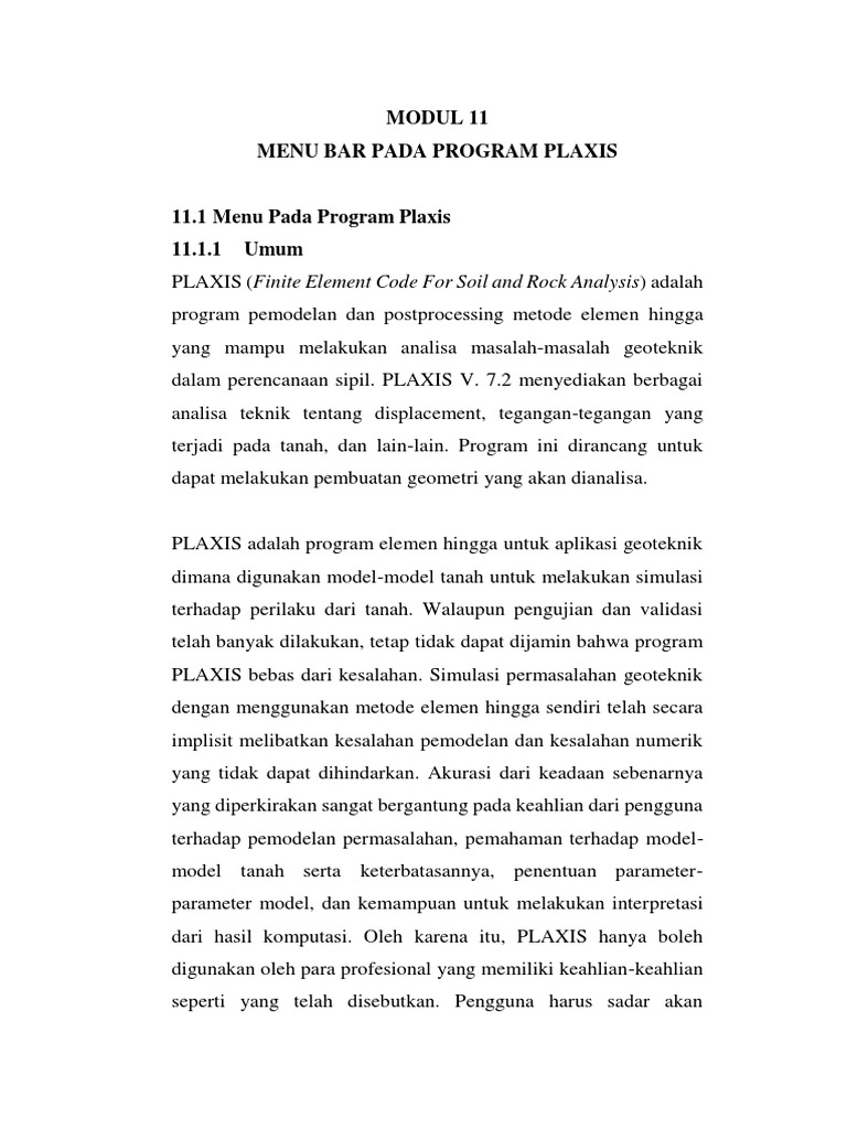 Menu PLAXIS: Panduan Praktis | PDF | Metode & Bahan Ajar | Teknologi ...