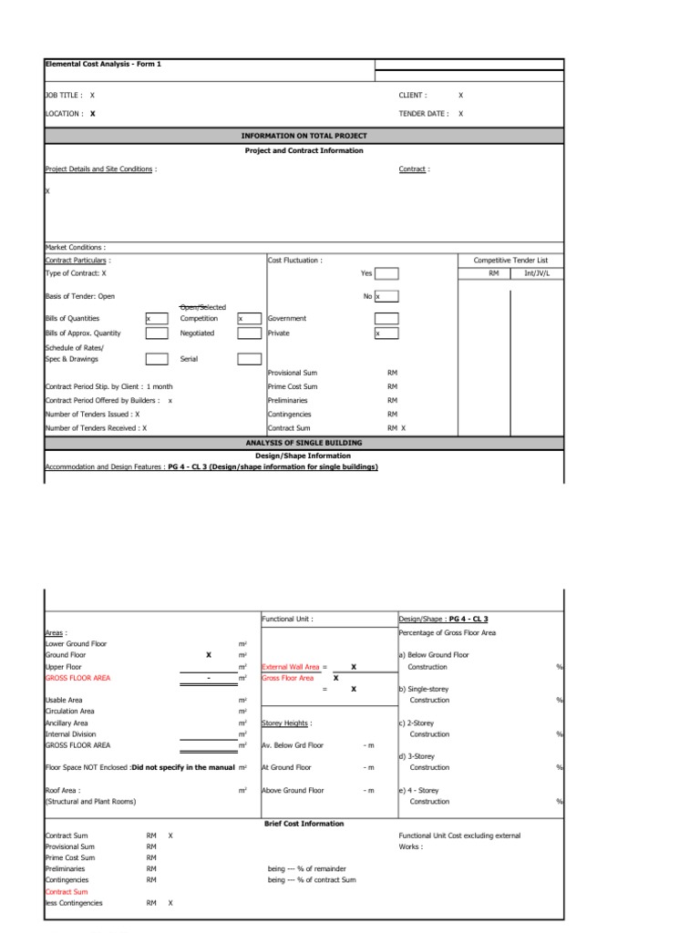 Elemental Cost Analysis - Form 1 | PDF | Wall | Elevator