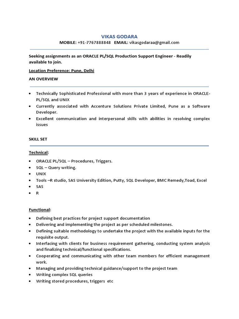 Vikas Resume Support | PDF | Pl/Sql | Sas (Software)