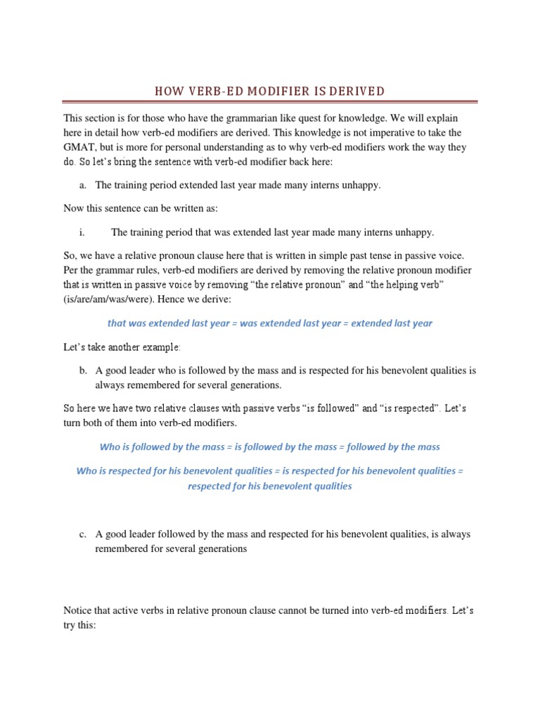Understanding Verb-Ed Modifiers | PDF | Sentence (Linguistics) | Clause