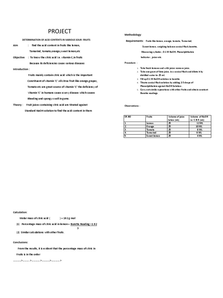 Chemistry Project STD Xii | PDF | Lemon | Vitamin C