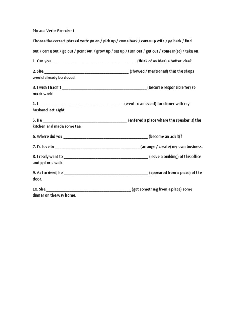 Phrasal Verbs Exercise 1 | PDF