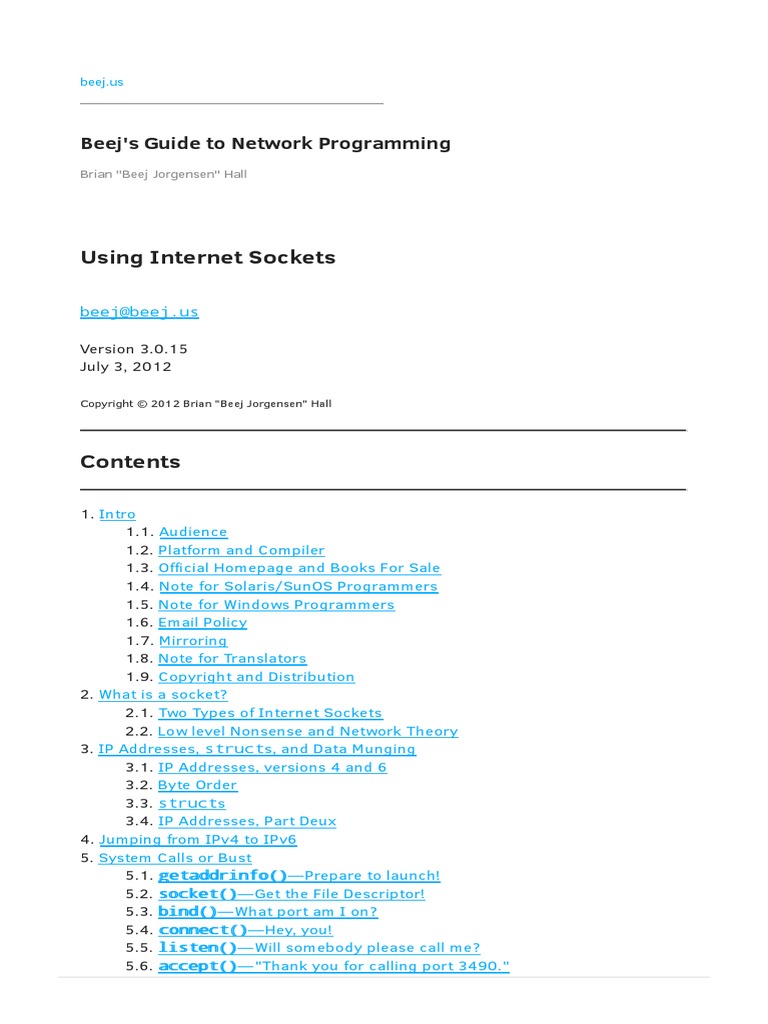 Beej's Guide To Network Programming | PDF | Internet Protocol Suite | Network Socket
