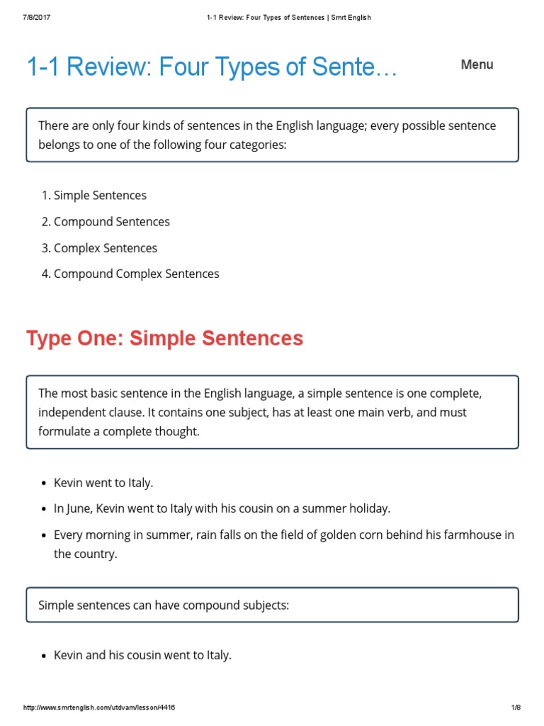 1-1 Review - Four Types of Sentences - SMRT English PDF | PDF ...
