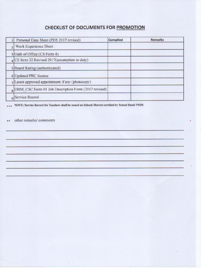Checklist Documents For Original Appointment & Promotion | PDF