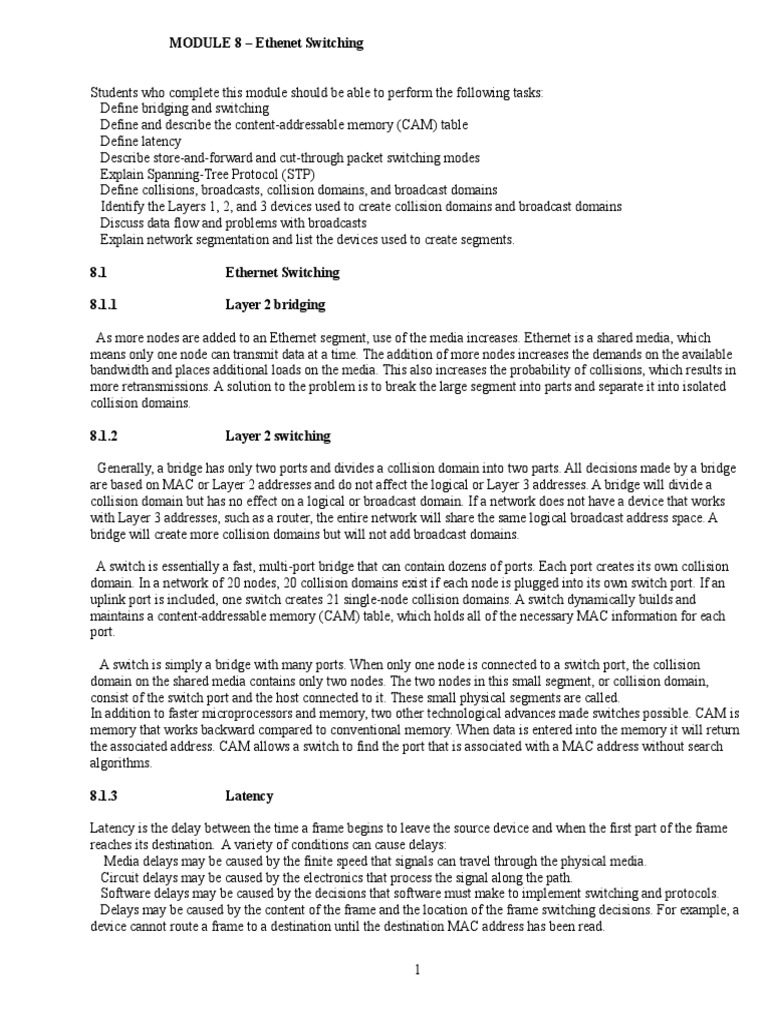 MODULE 8 - Ethenet Switching | PDF | Computer Network | Network Switch