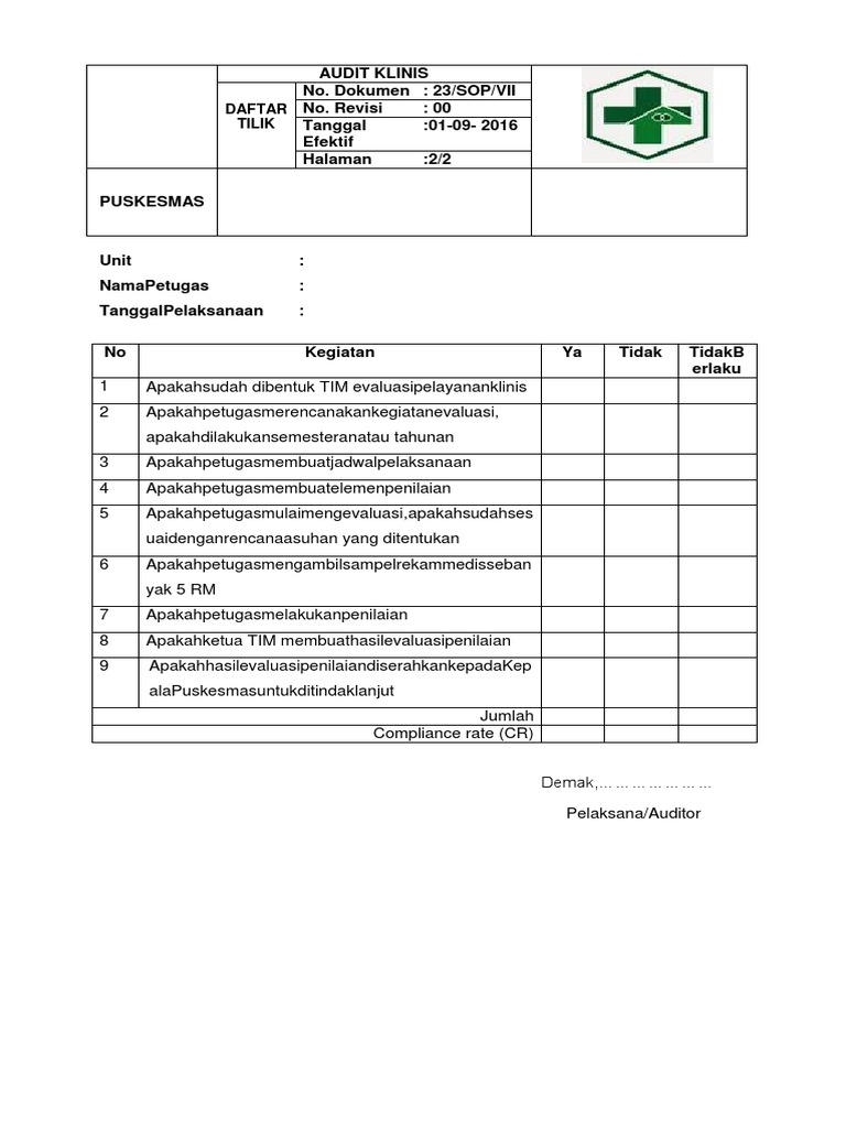 Daftar Ceklis Audit Klinis | PDF