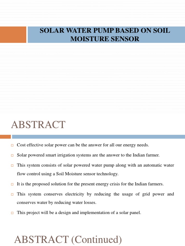 Soil Moisture Sensor Based Solar Water Pump | PDF | Solar Power | Solar ...