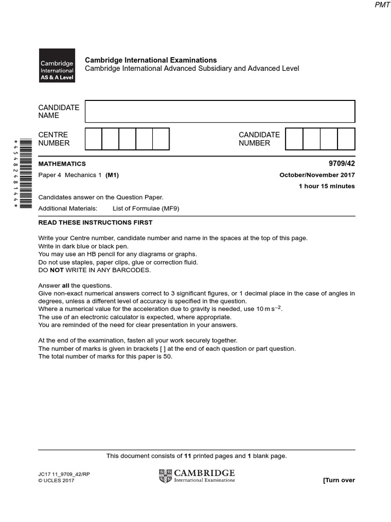 November 2017 (v2) QP - M1 CIE Maths A-Level | PDF | Tension (Physics) | Acceleration