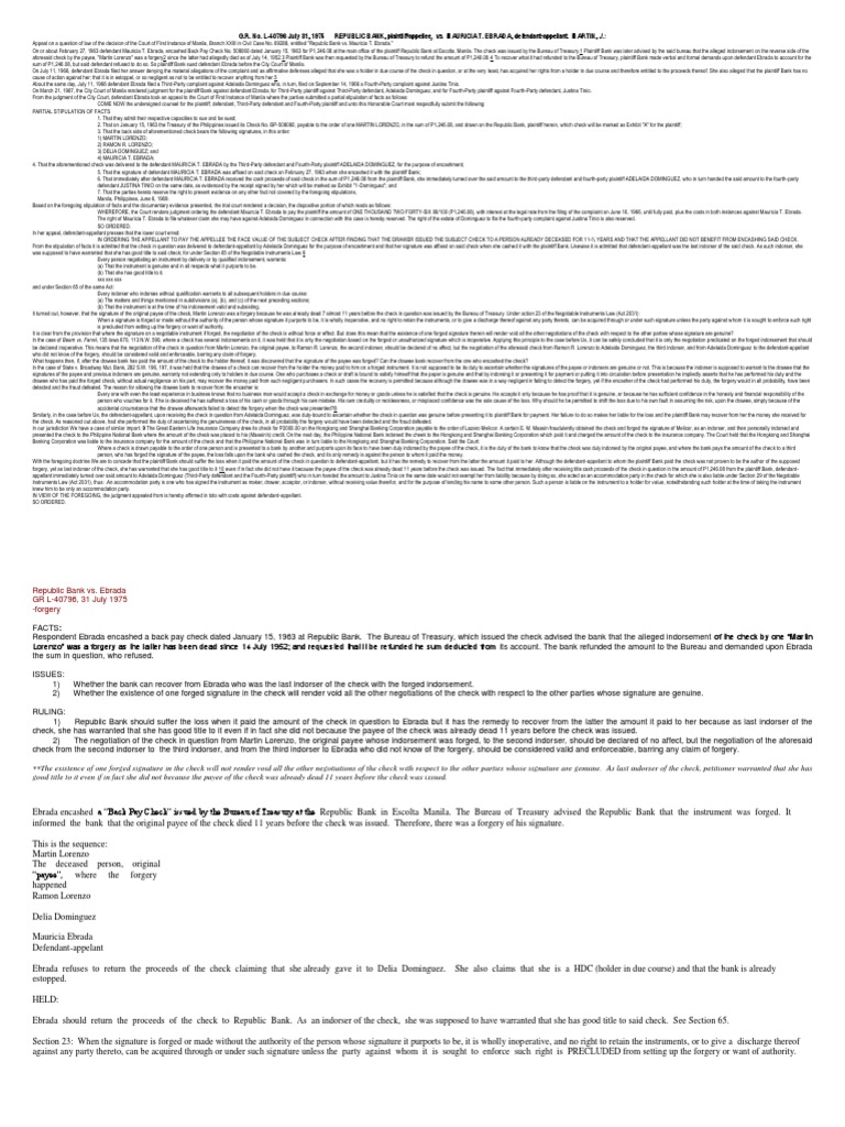 Cases On Forgery | PDF | Negotiable Instrument | Cheque