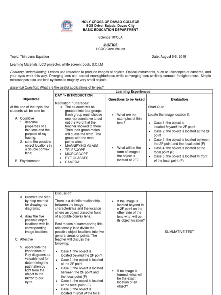 Grade 10 LP Thin Lens | PDF | Lens (Optics) | Optics