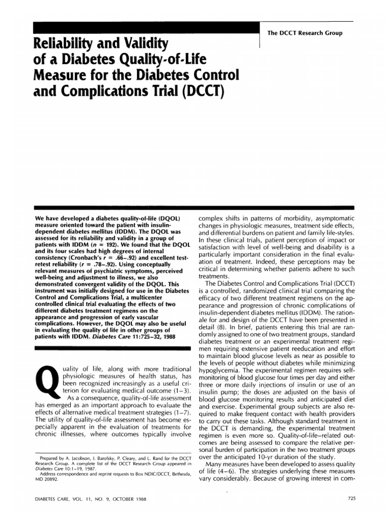 DQoL Jacobson 1988 PDF | PDF | Quality Of Life | Diabetes Mellitus
