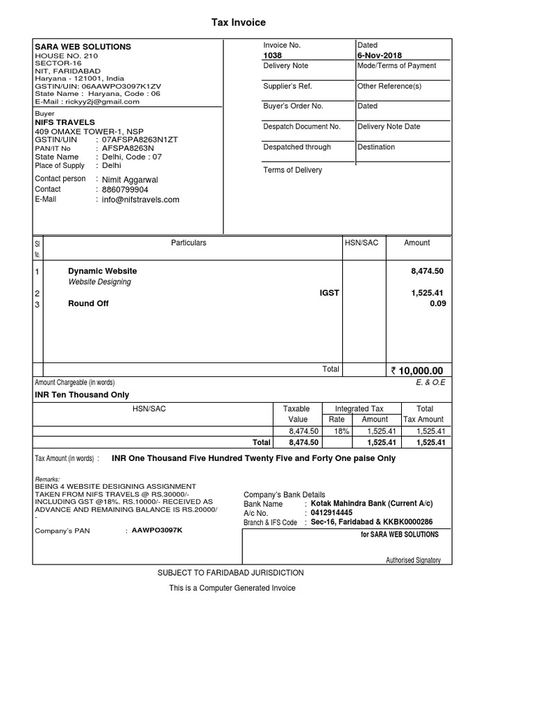 Tax Invoice: Sara Web Solutions | PDF | Invoice | Public Finance