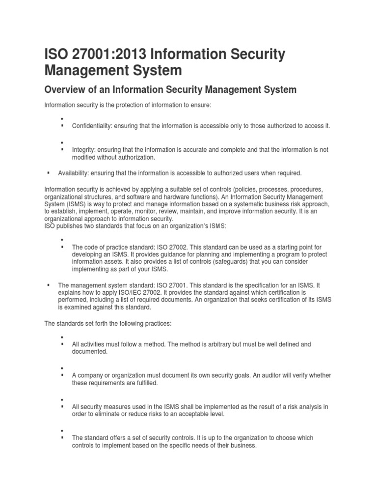 ISO 27001 ISMS Overview and Implementation | PDF | Information Security ...