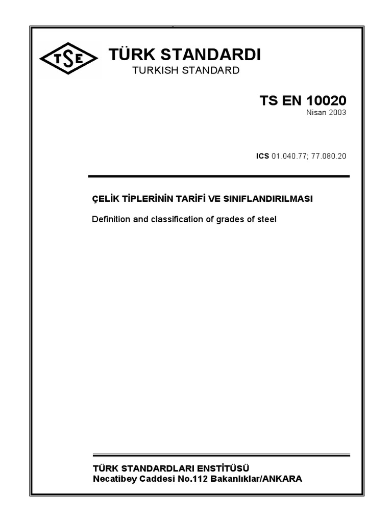 TS EN 10020 Celik Tipleri Tarif Ve Siniflama PDF | PDF