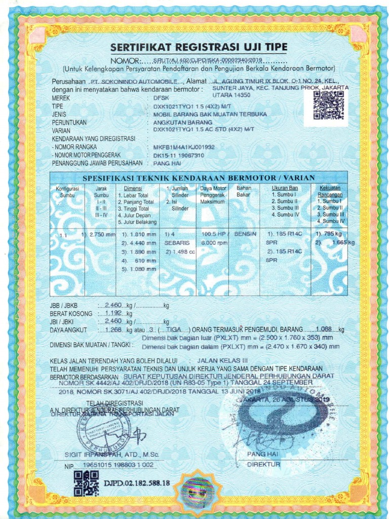 Contoh Surat Registrasi Uji Tipe Kendaraan | PDF
