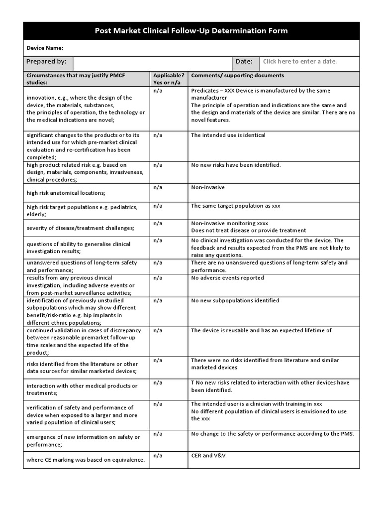 PMCF Determination Form | PDF | Medical Specialties | Health Sciences