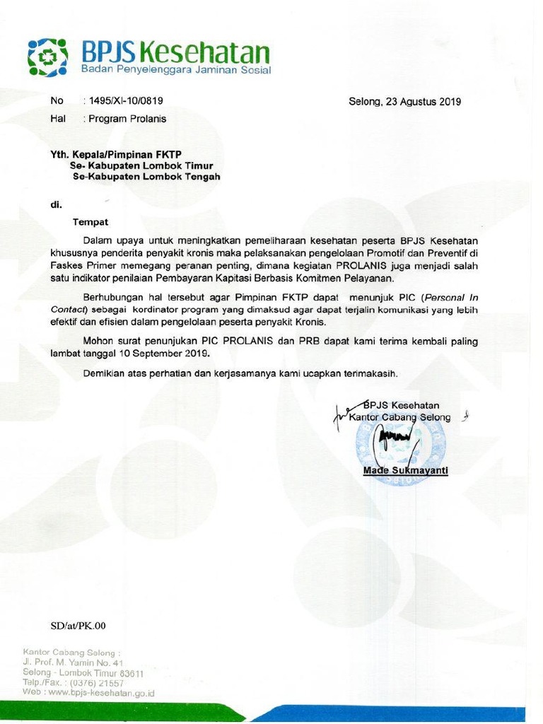 Surat PIC PRB Dan Prolanis PDF | PDF