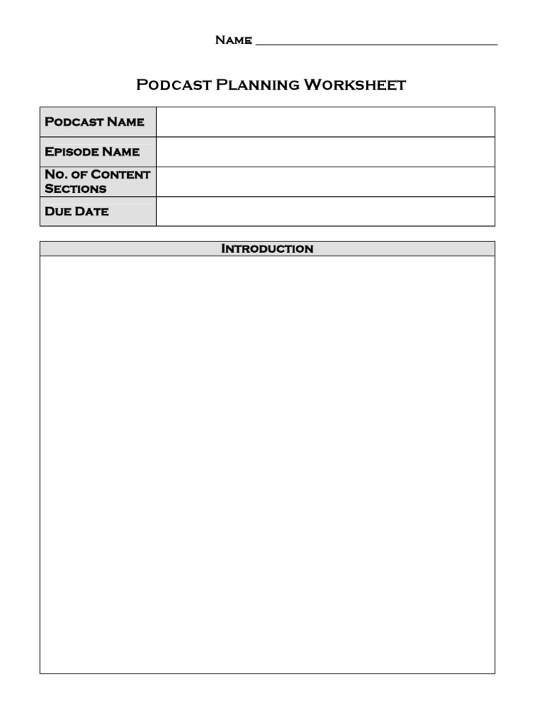 Podcast Planning Worksheet: Name | PDF