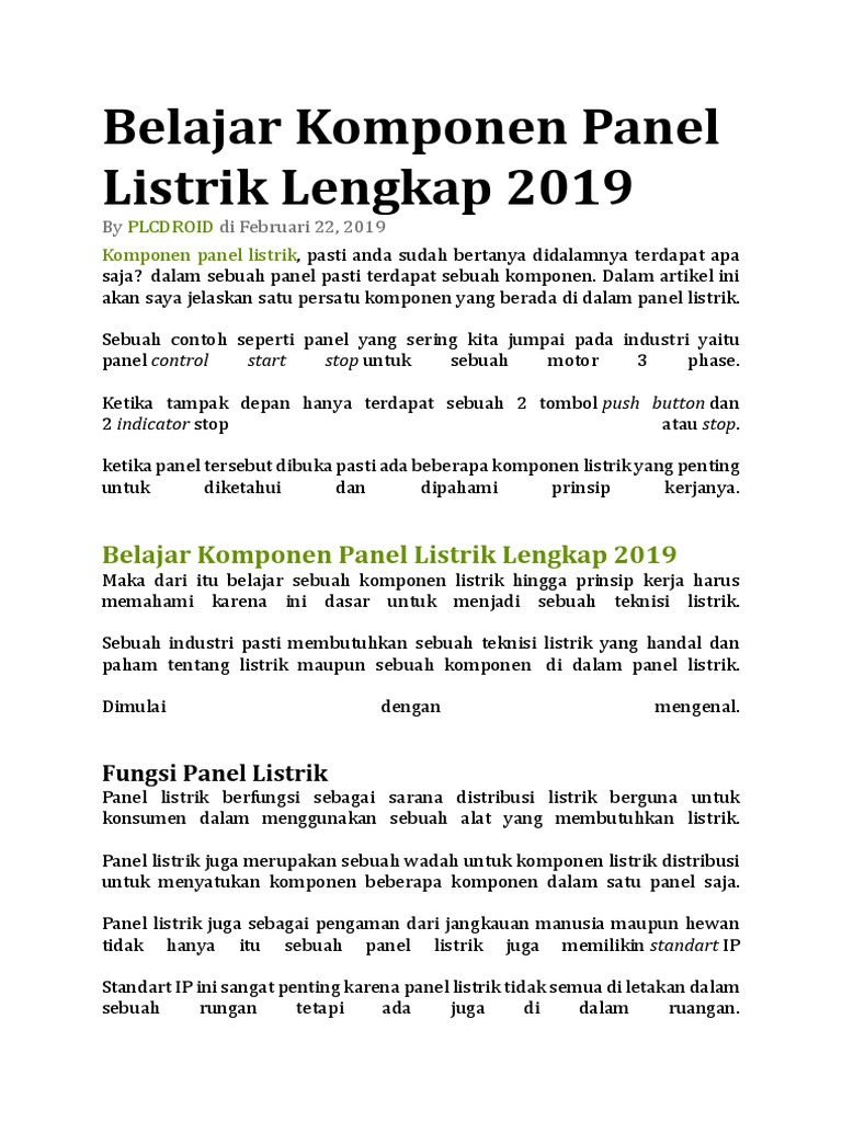 Komponen Panel Listrik dan Fungsinya | PDF