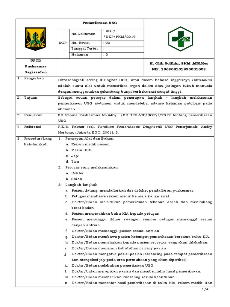 Sop Bab 8.3 Sop Pemeriksaan Usg (Repaired) | PDF | Sains & Matematika