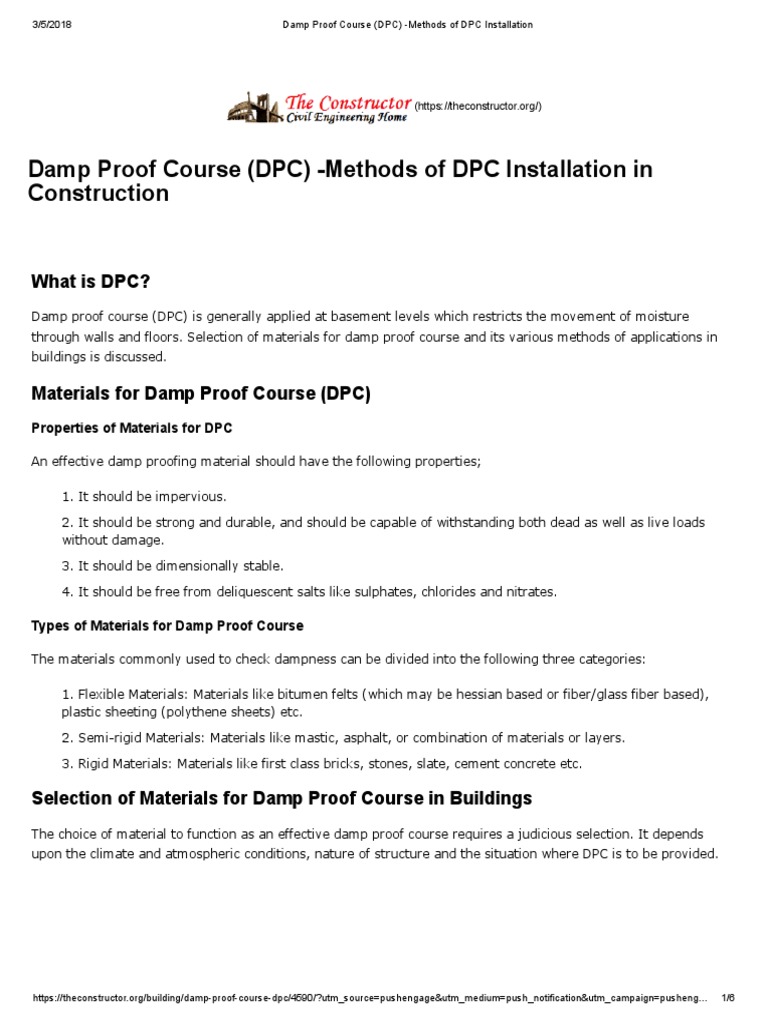 Damp Proof Course (DPC) - Methods of DPC Installation | PDF | Asphalt ...