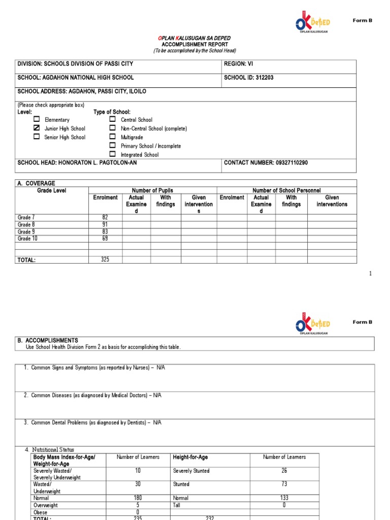 DepEd Health Report Form | PDF | Health Sciences | Medicine