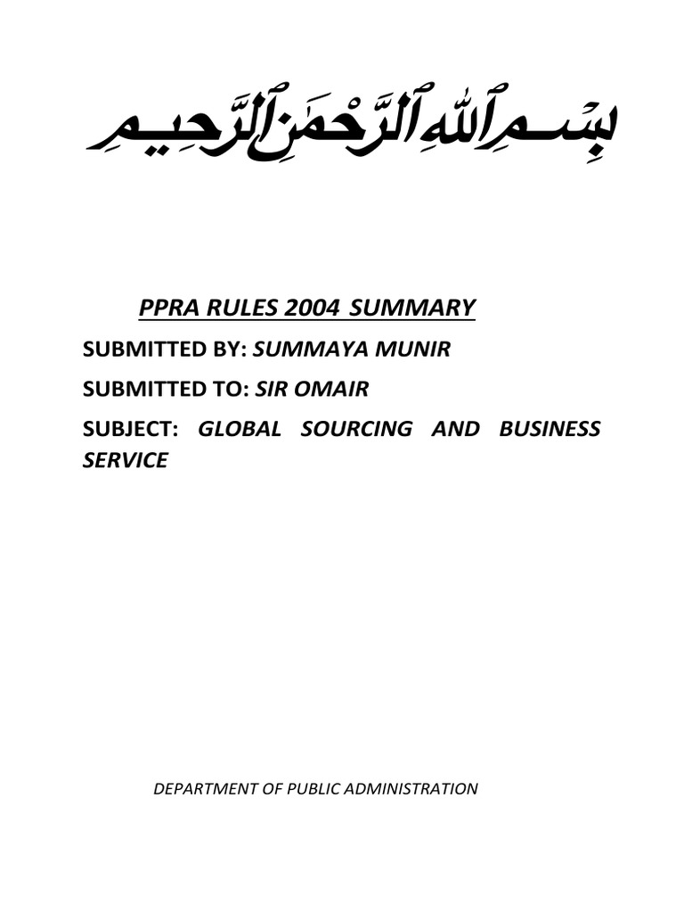 Ppra Rules 2004 Summary | PDF | Procurement | Regulatory Compliance