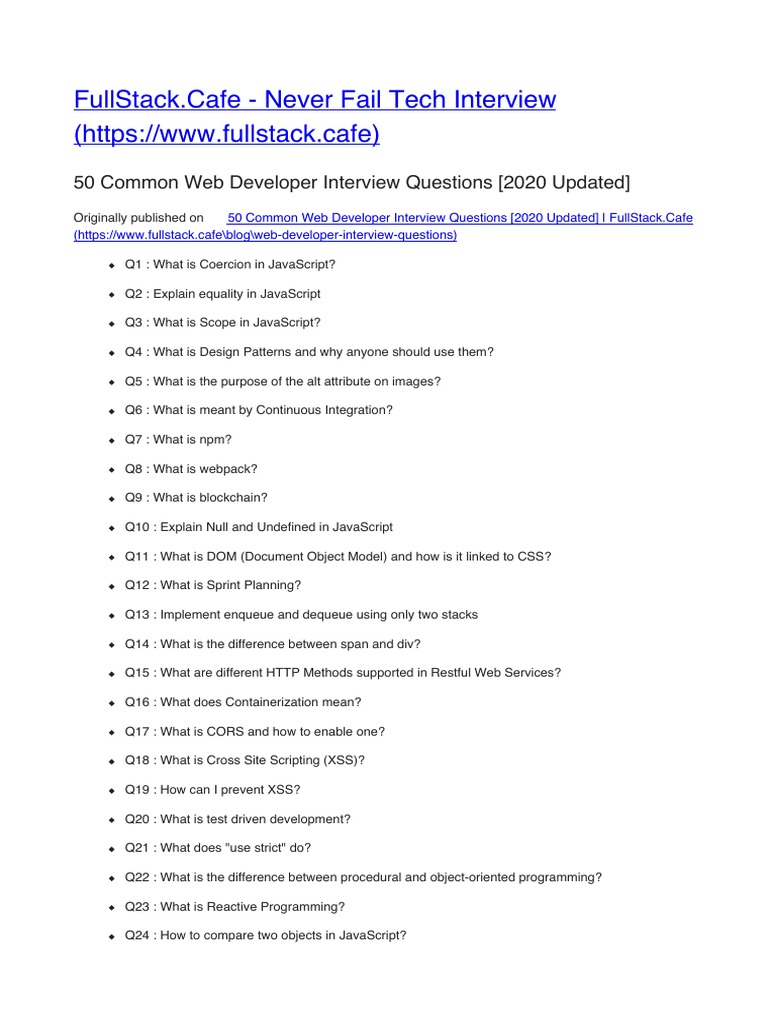 50 Common Web Developer Interview Questions (2020 Updated) - (WWW ...