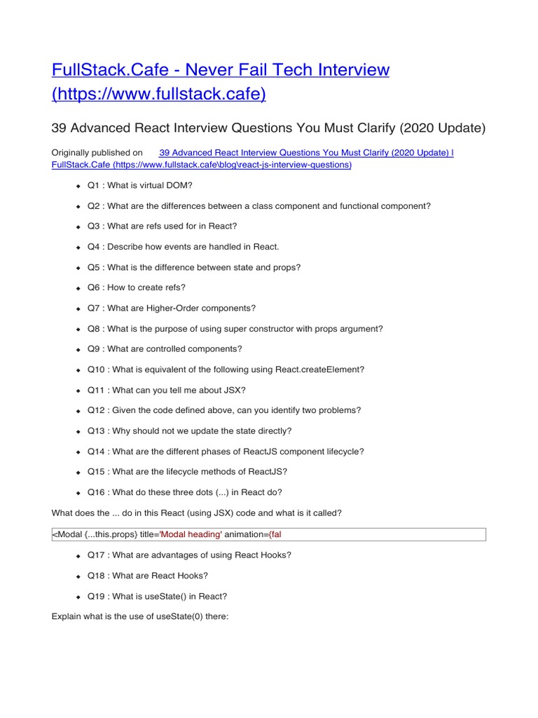 39 Advanced React Interview Questions You Must Clarify (2020 Update ...
