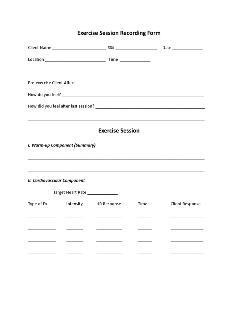 Exercise Session Recording Form | PDF | Physical Exercise ...