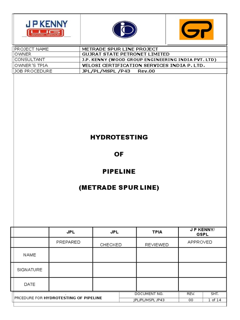 Hydrotesting of Pipeline | PDF | Calibration | Pressure