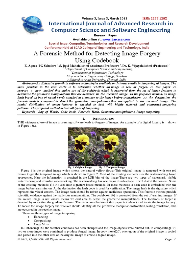 A Forensic Method For Detecting Image Forgery Using Codebook Pdf Areas Of Computer Science