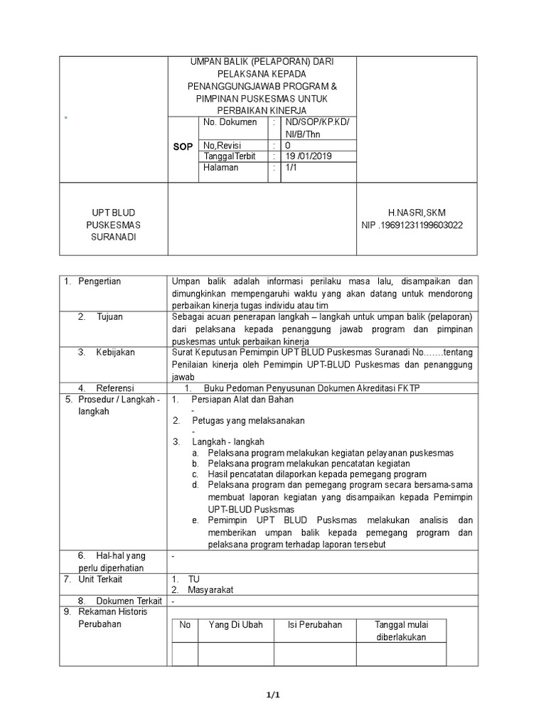 2.3.9.3 - Sop Umpan Balik (Pelaporan) Dari Pelaksana Kepada Penanggungjawab Program & Pimpinan ...