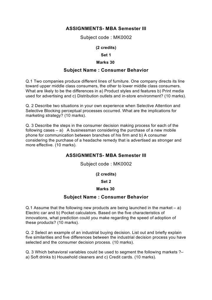 MBA Consumer Behavior Assignments | PDF | Consumer Behaviour | Behavior