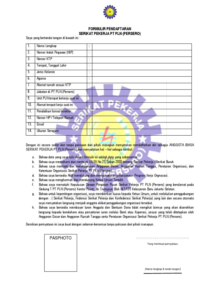 Formulir Pendaftaran SP PLN | PDF