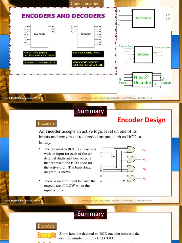 Lect # 07, 08 Floyd, CH # 06 - Code Converter, Encoder, Decoder, MUX, DMUX PDF | PDF ...