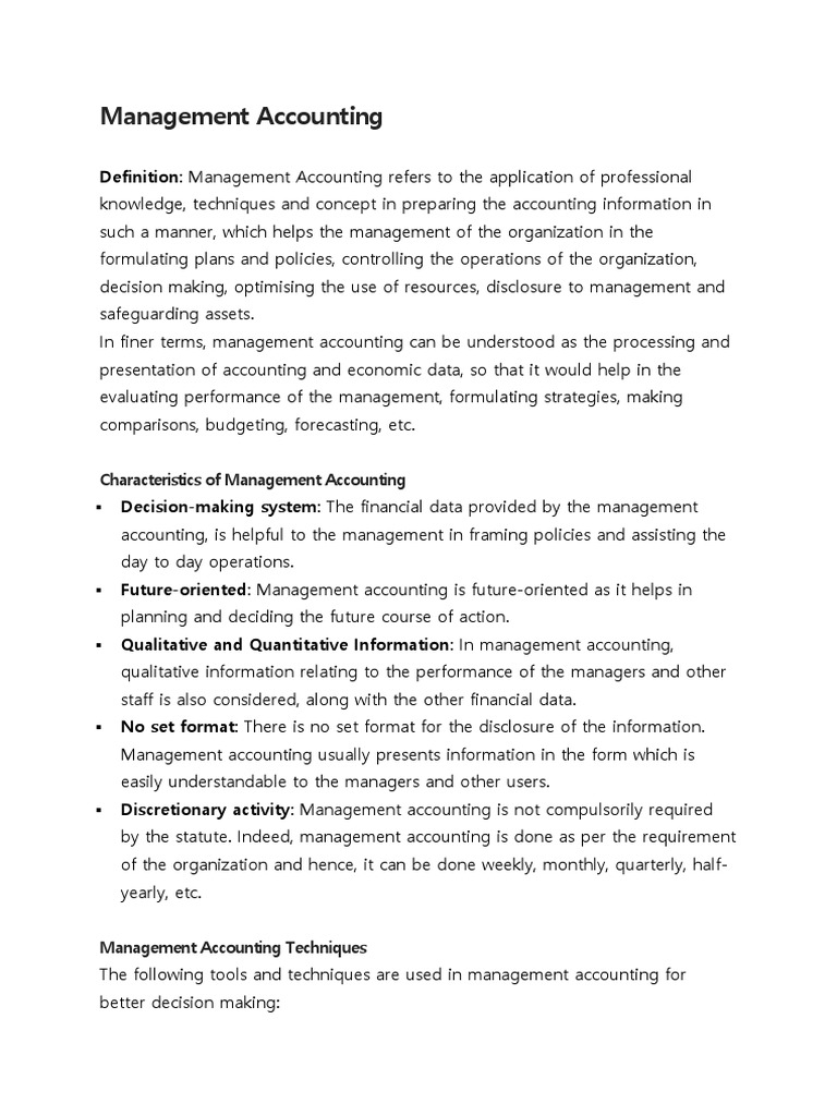 Characteristics Of Management Accounting Pdf Management Accounting