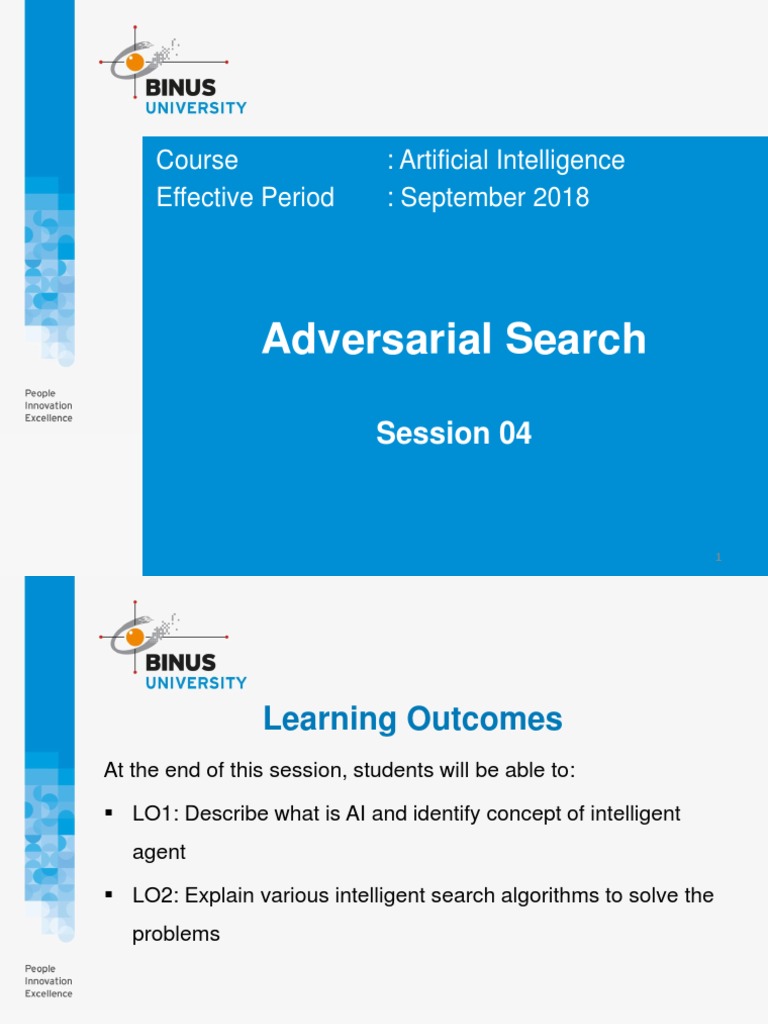 Adversarial Search: Course: Artificial Intelligence Effective Period: September 2018 | PDF ...