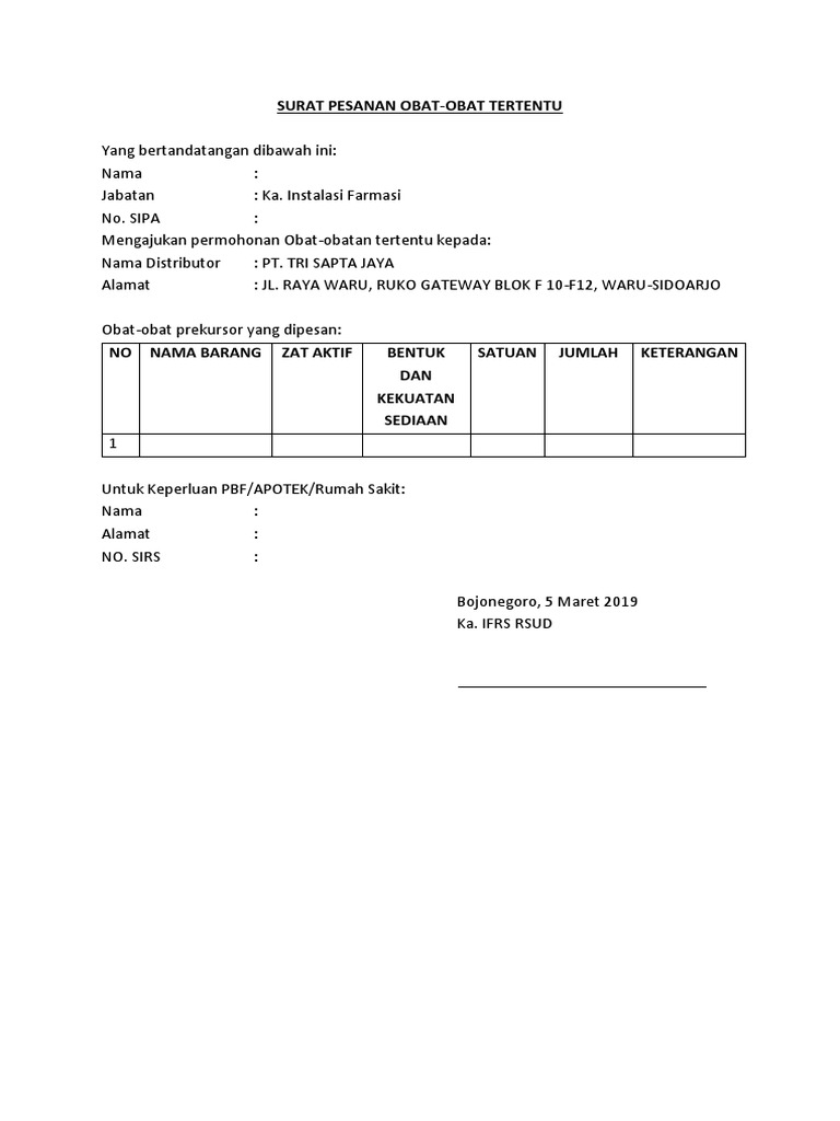 Surat Pesanan Obat Obat Tertentu | PDF