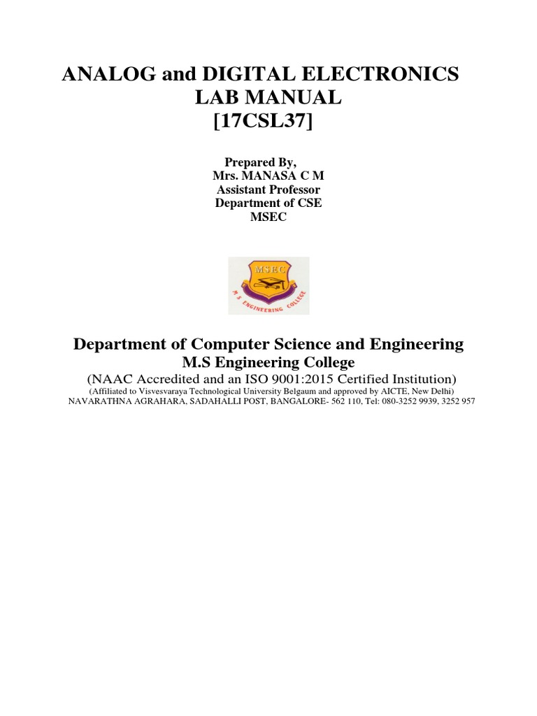Analog and Digital Electronics Lab Manual (17CSL37) : Department of ...