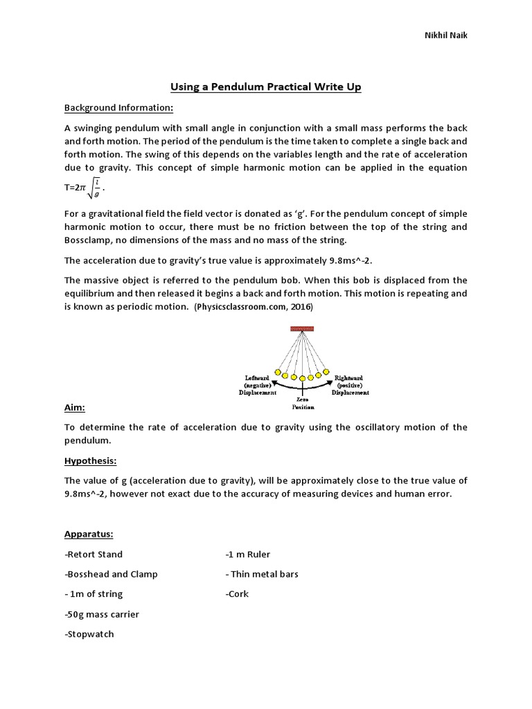 Using A Pendulum Practical Write Up | PDF | Pendulum | Accuracy And Precision