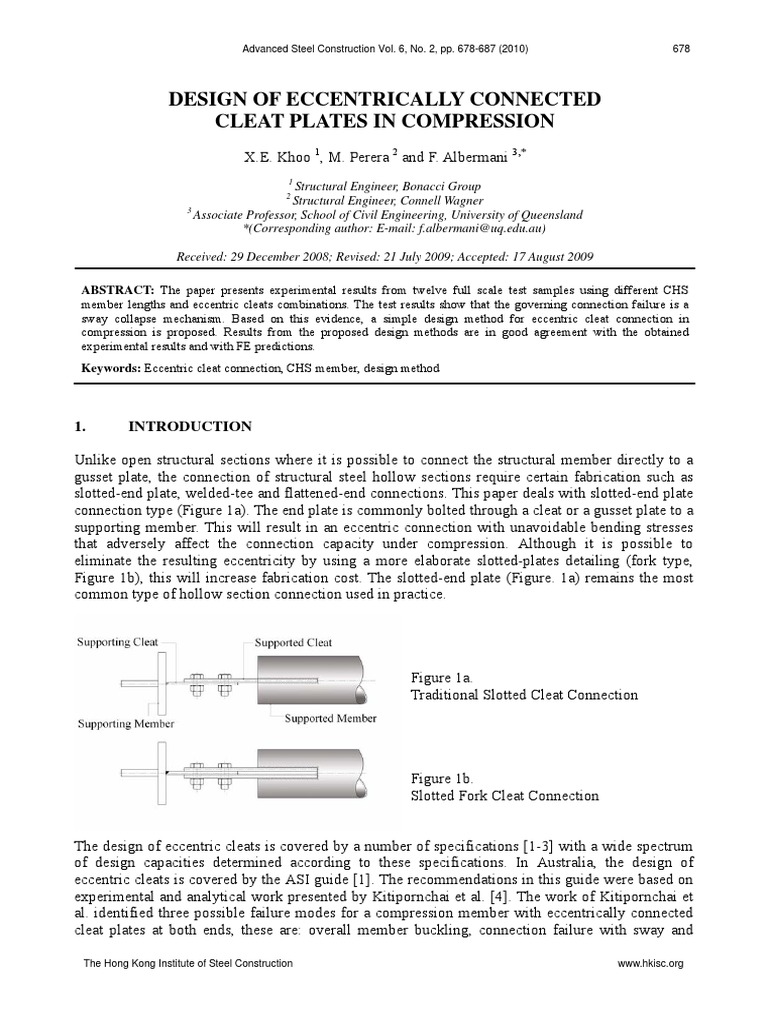 Design of Eccentrically Connected Cleat Plates in Compression ...